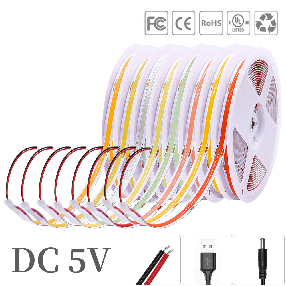 COB LED Strip USB/DC High Density Linear Lighting 5M 320Leds/m Flexibl – XNBADA