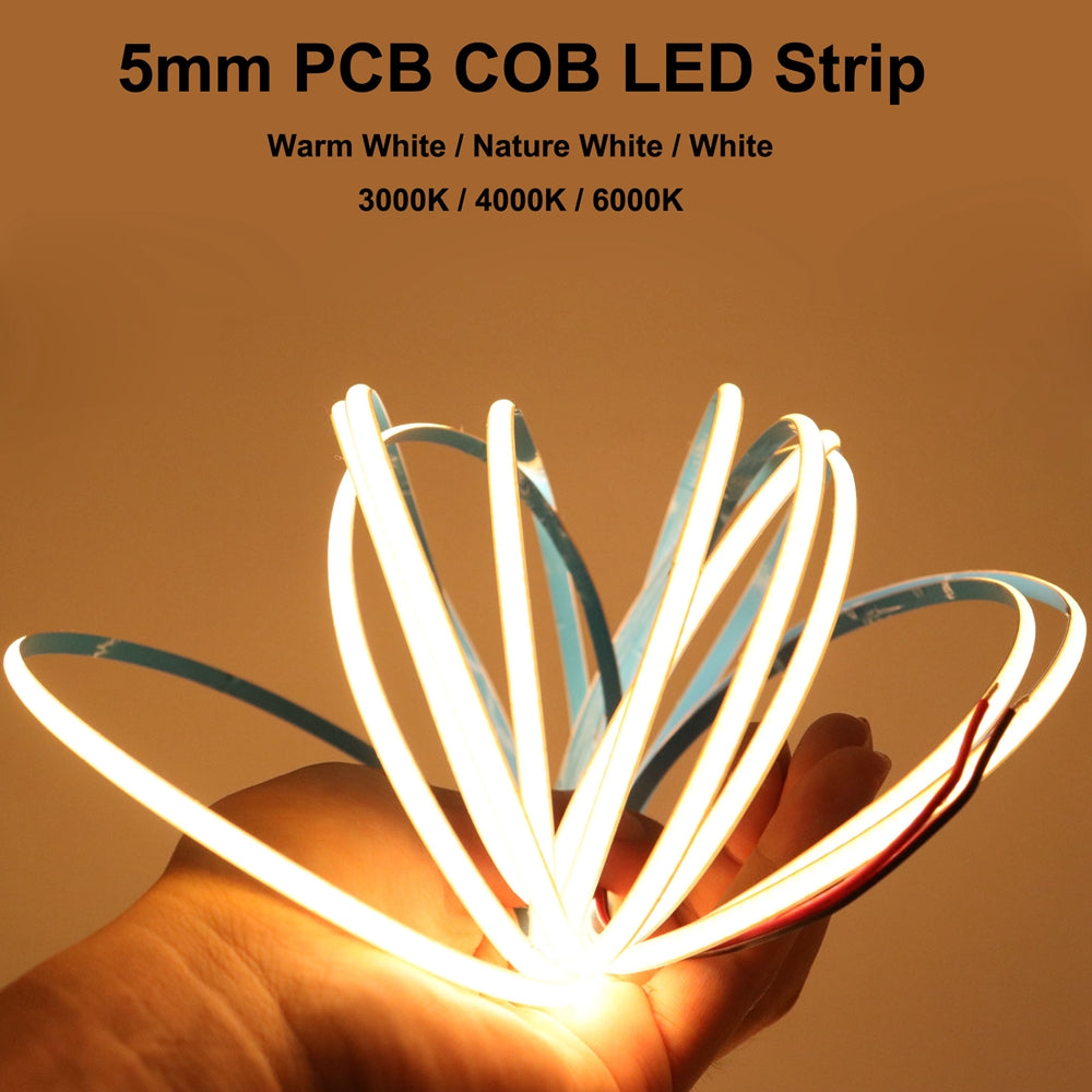 COB LED Light Strip 384LEDs 5mm High Density Light Linear Ribbon 3000K ...